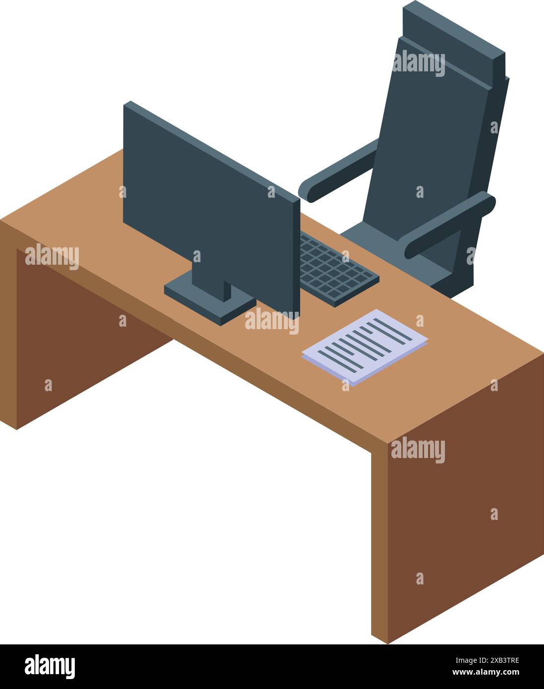 Contemporary office desk featuring desktop computer, keyboard and ...