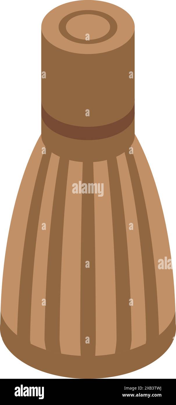 Traditional bamboo matcha whisk is standing up on a white background ...