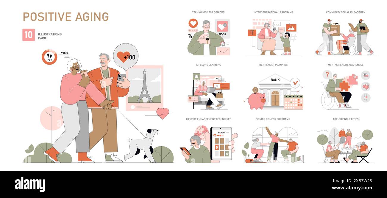 Positive Aging pack. Healthy lifestyle and learning in senior years ...