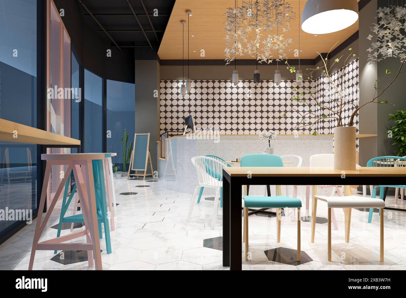 3d render of cafe restaurant interior Stock Photo - Alamy