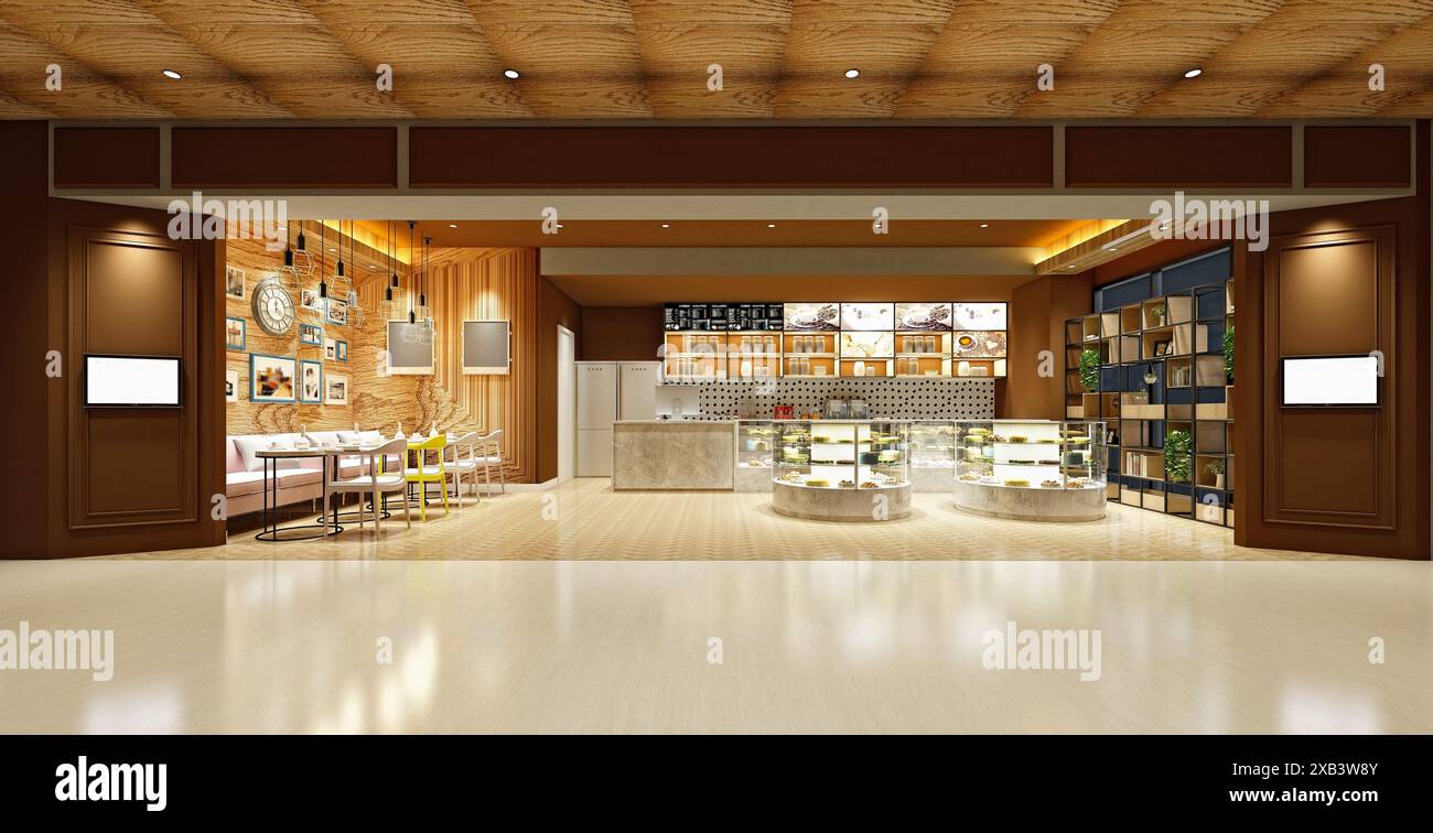 3d render of cafe restaurant interior Stock Photo - Alamy