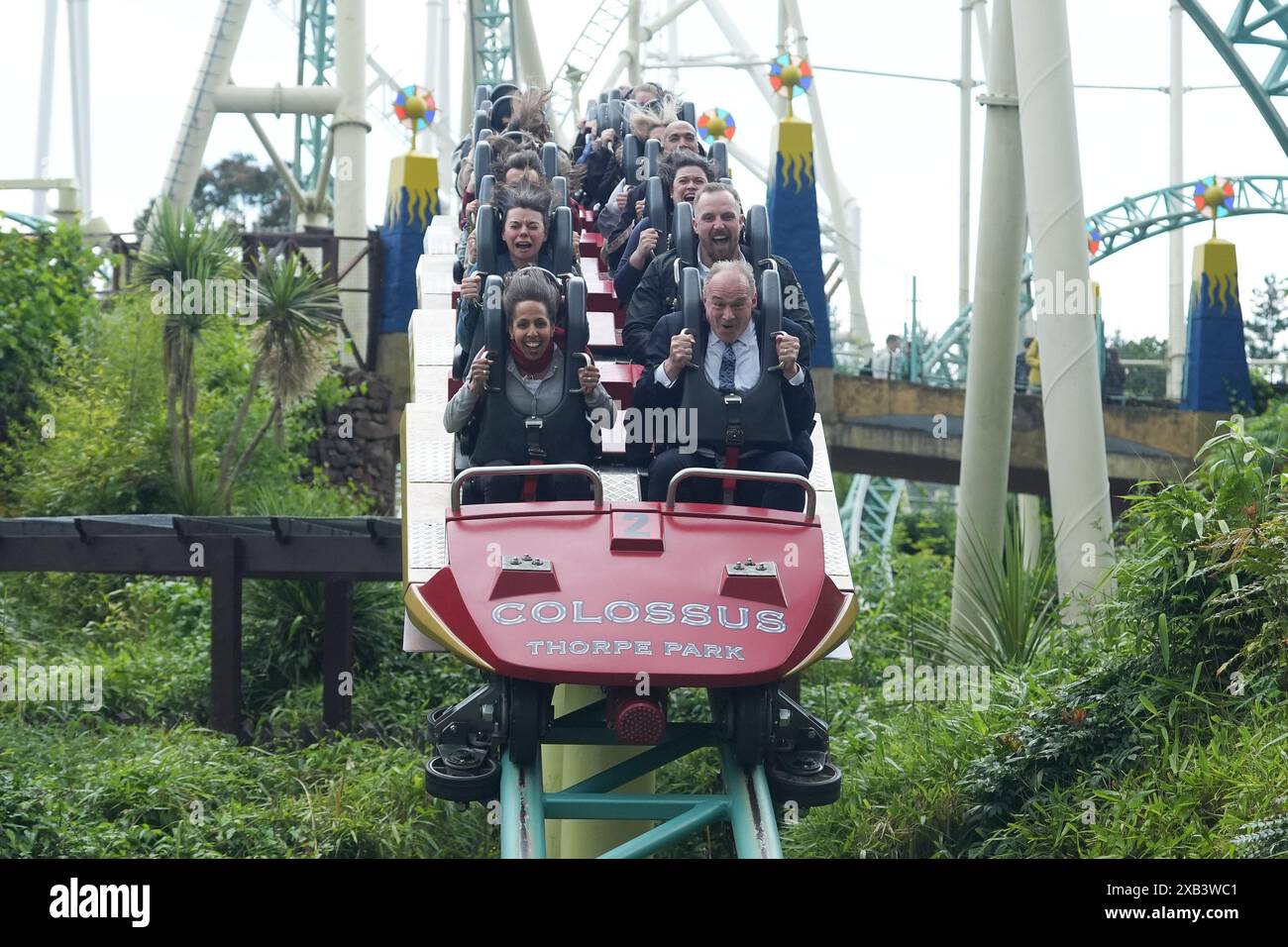 Liberal Democrats leader Sir Ed Davey during a visit to Thorpe Park in ...