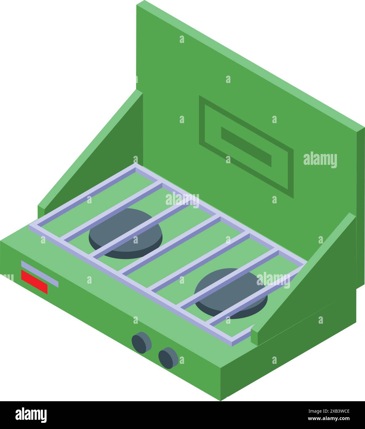 Green camping stove generating heat for cooking a delicious meal while ...