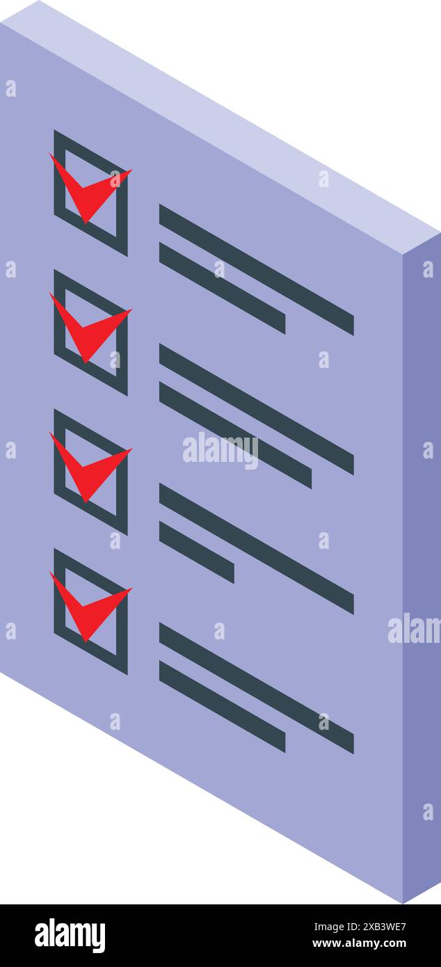 Isometric checklist showing completed tasks with red check marks in check boxes Stock Vector ...