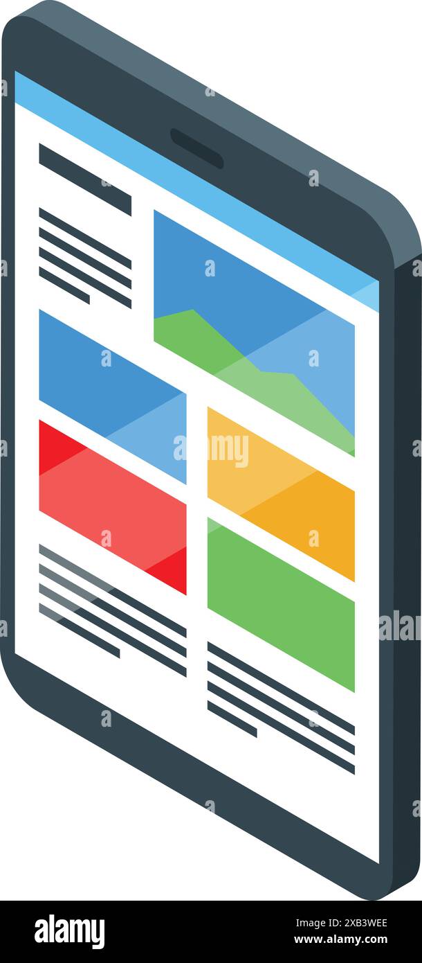 Modern smartphone displaying colorful application interface with charts ...