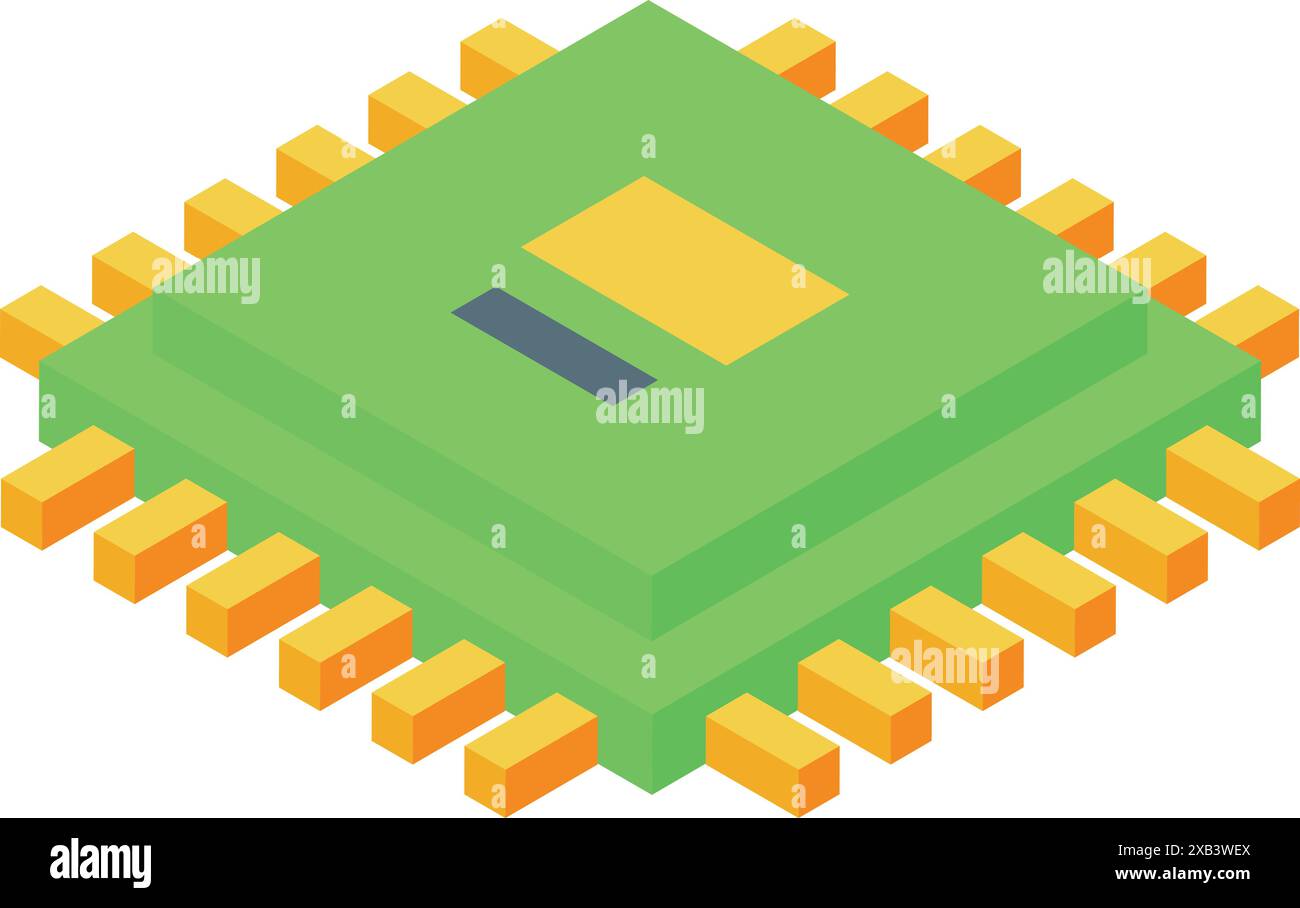 Isometric cpu processing unit with a green circuit board and orange pins Stock Vector Image ...