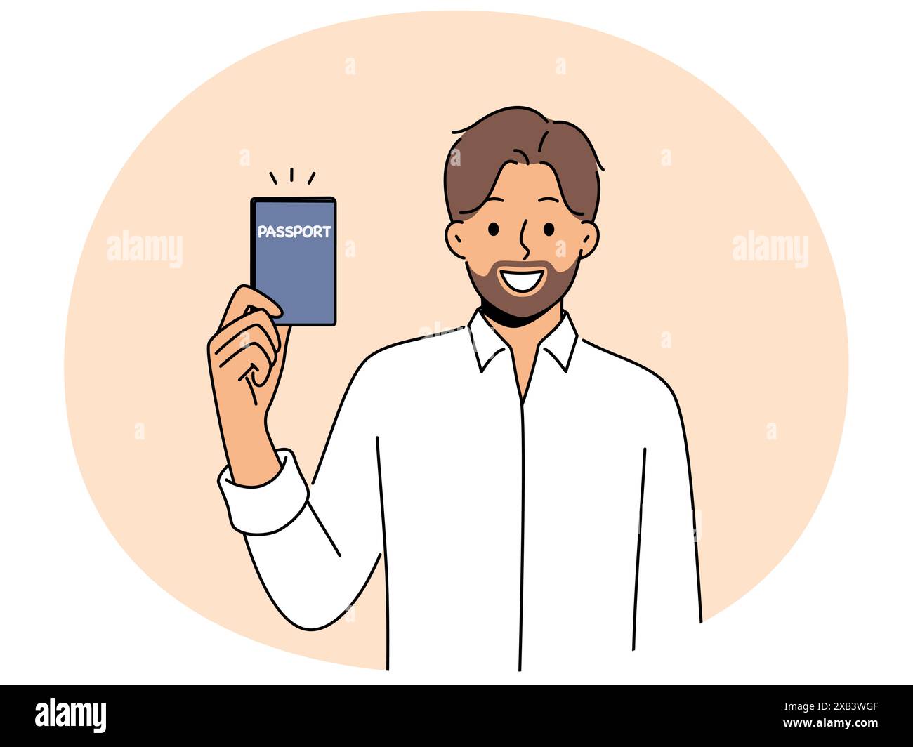Smiling bearded man showing passport. Happy male citizen receive ...