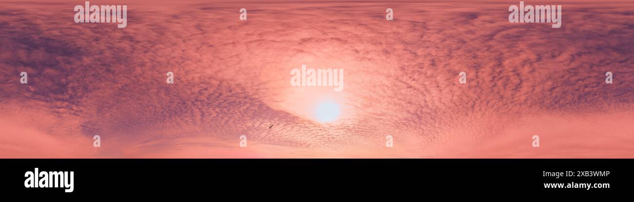 360 panorama of glowing sunset sky with bright Cirrus clouds. Seamless ...