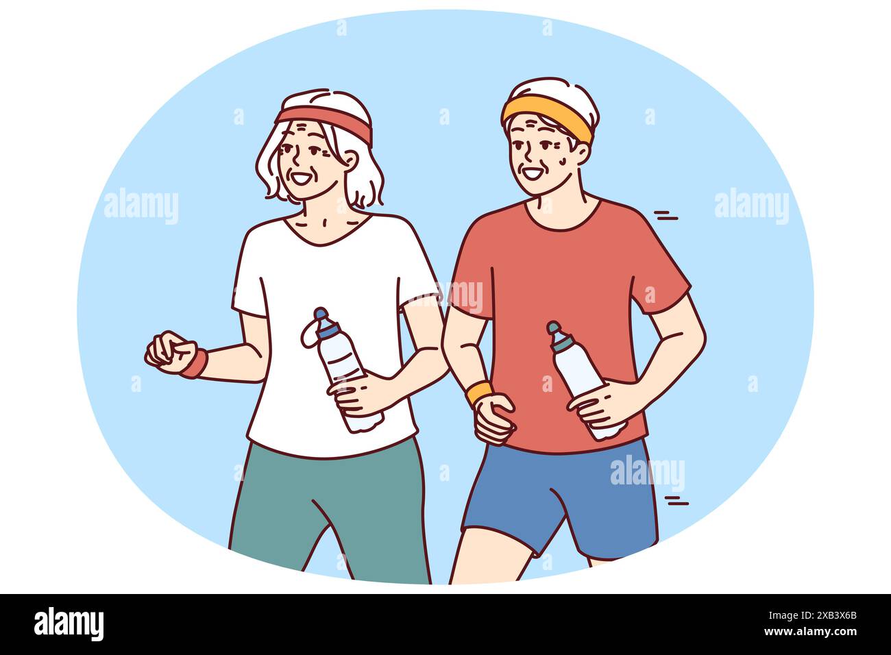 Elderly couple running and exercising outdoors having fun after ...