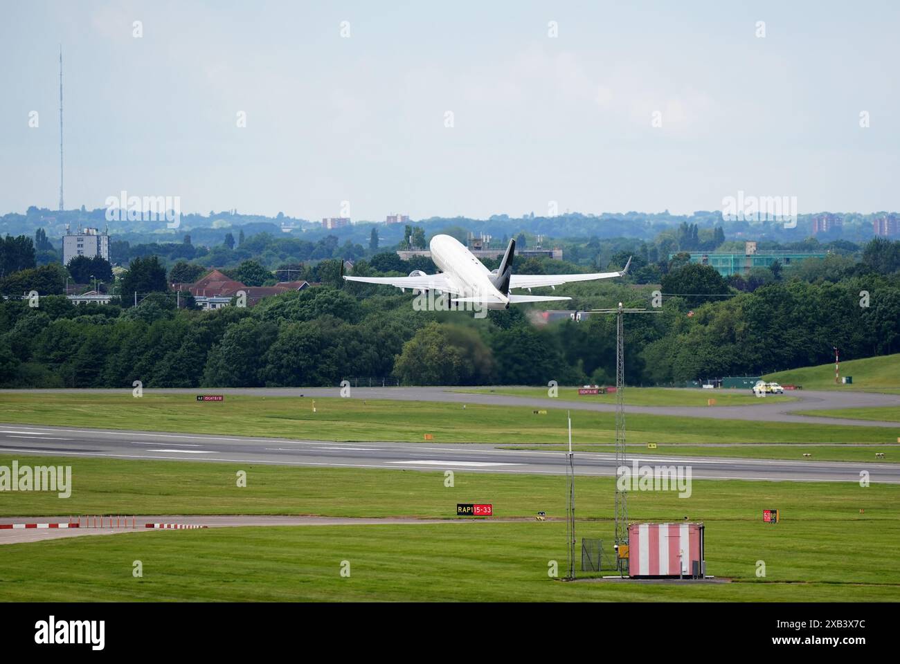 The plane carrying the England team departs from Birmingham Airport ...