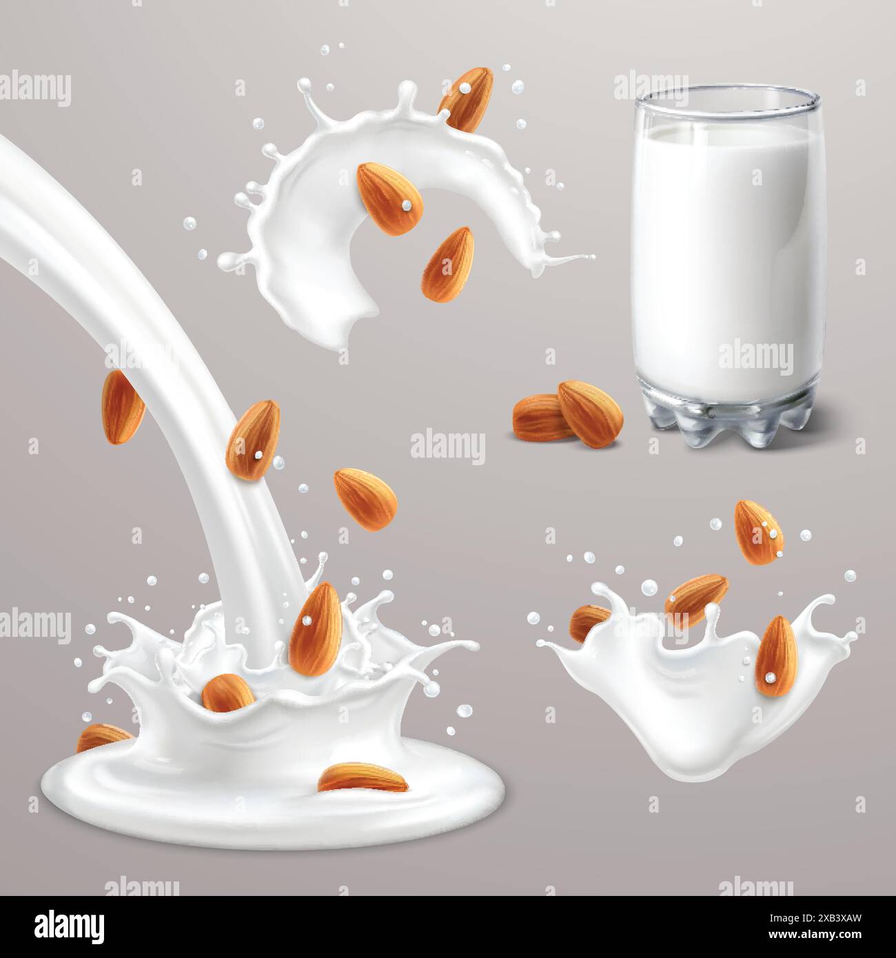 Almond, milk splash Stock Vector Images - Alamy