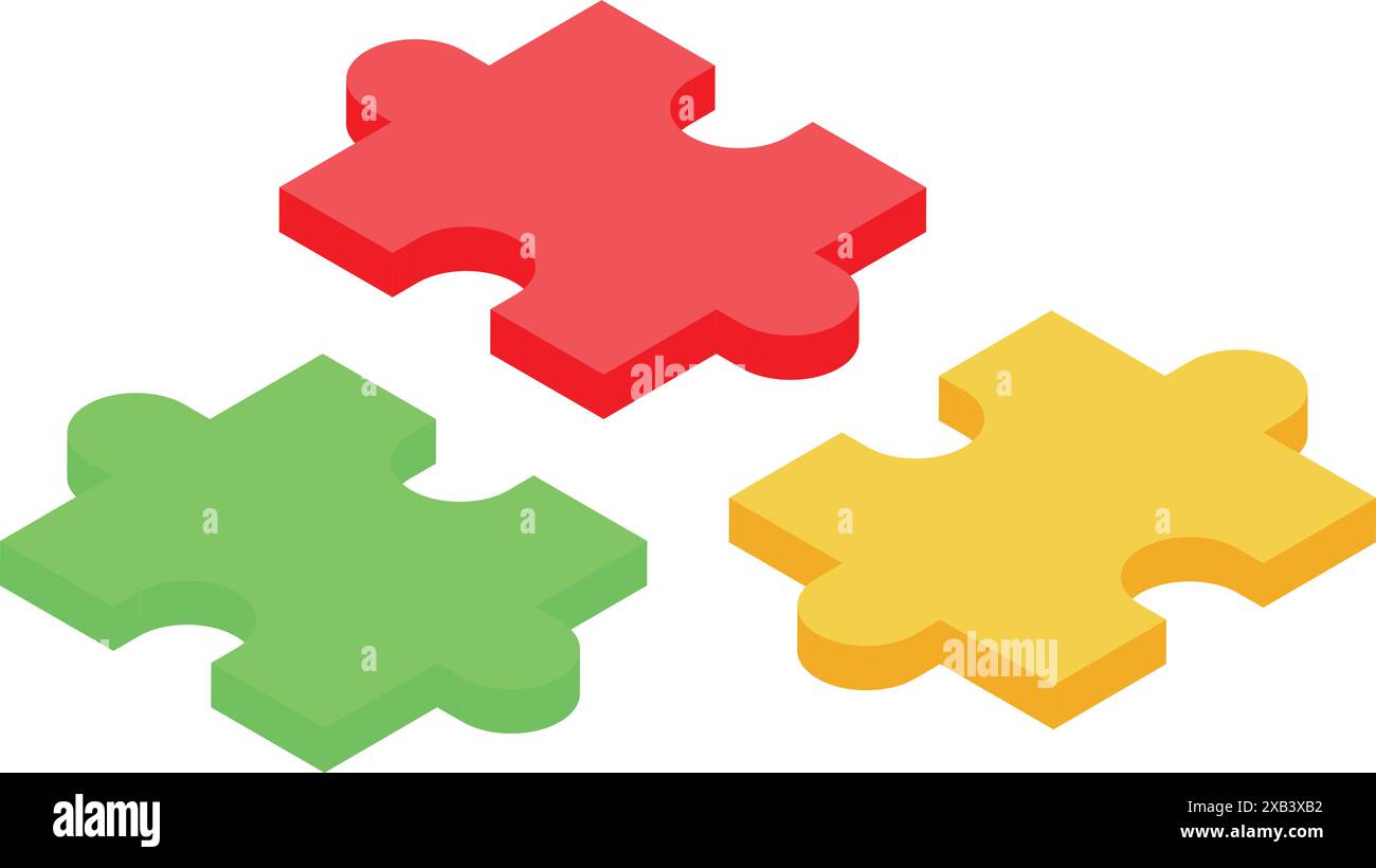 Three colorful puzzle pieces floating in an isometric view representing ...