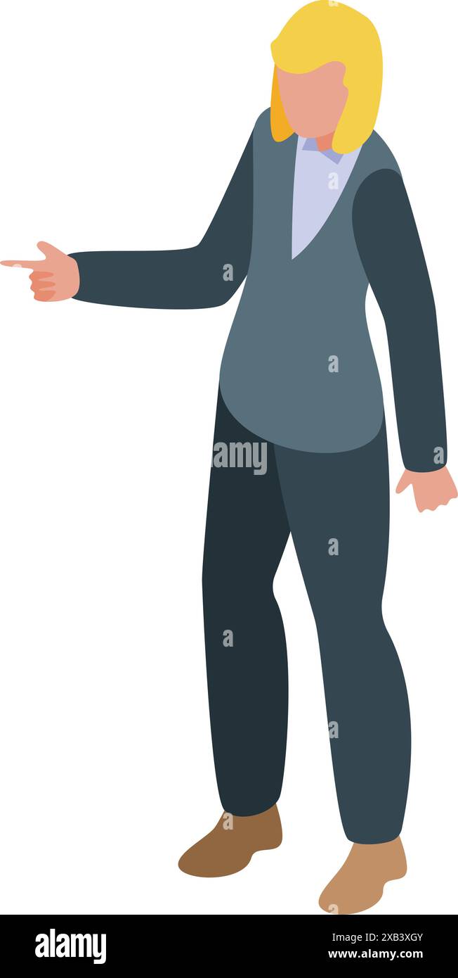 Businesswoman pointing with finger showing direction isometric ...