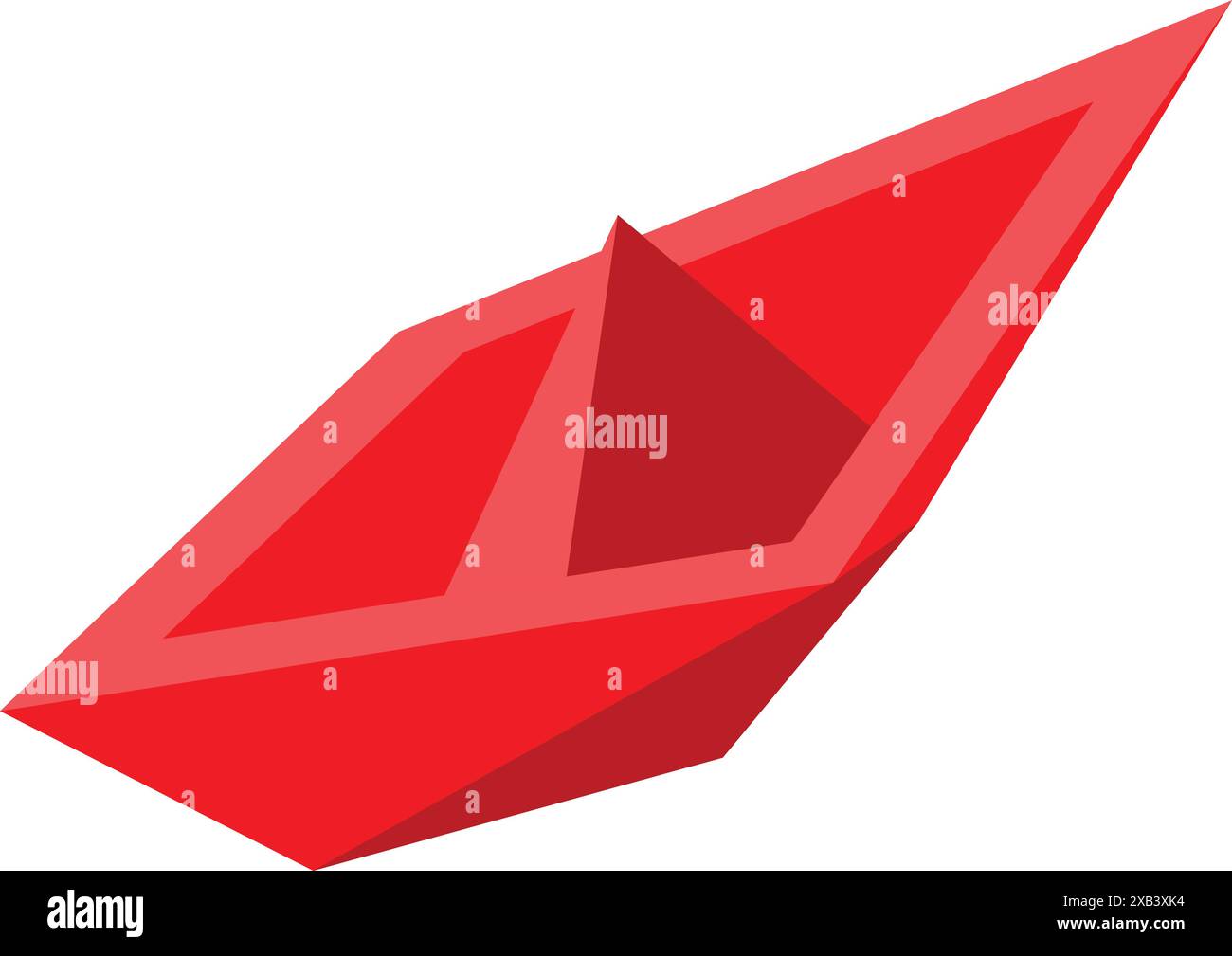Simple red paper boat floating on white background, minimalist style ...
