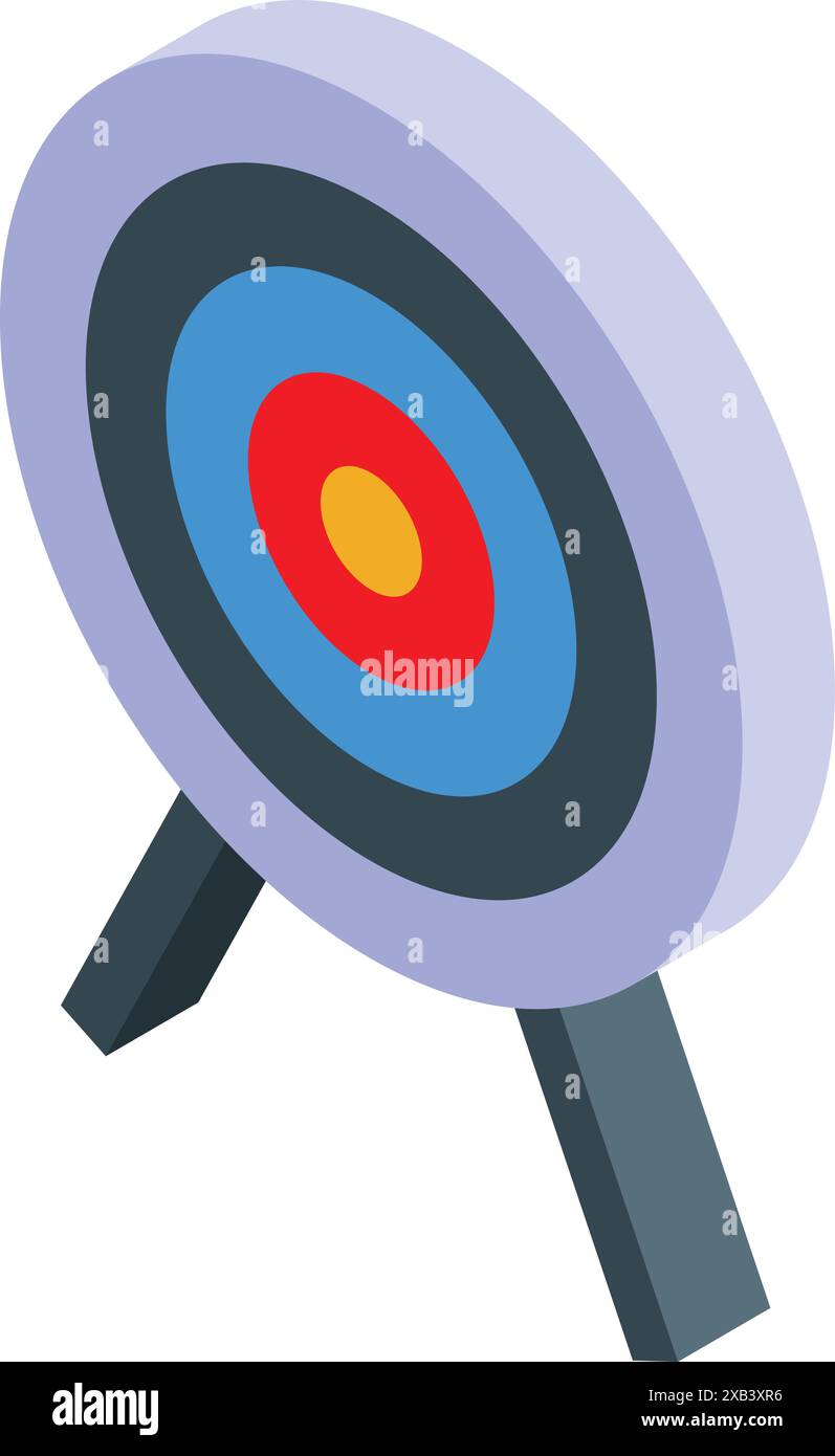 Archery target standing on a tripod with concentric circles in red ...