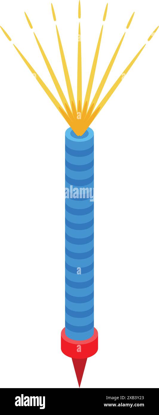 Blue firework rocket exploding with golden sparkles on white background ...