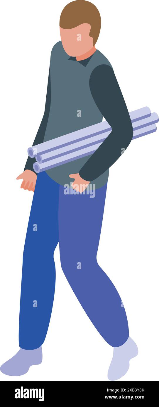 Architect walking and holding blueprints under arm isometric ...