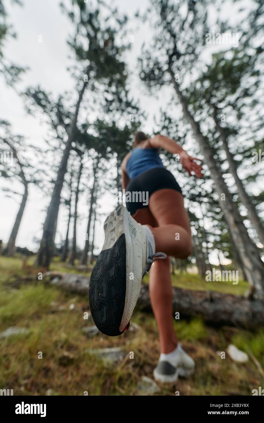 Adventurous Woman Overcoming Forest Obstacles with Determination and ...