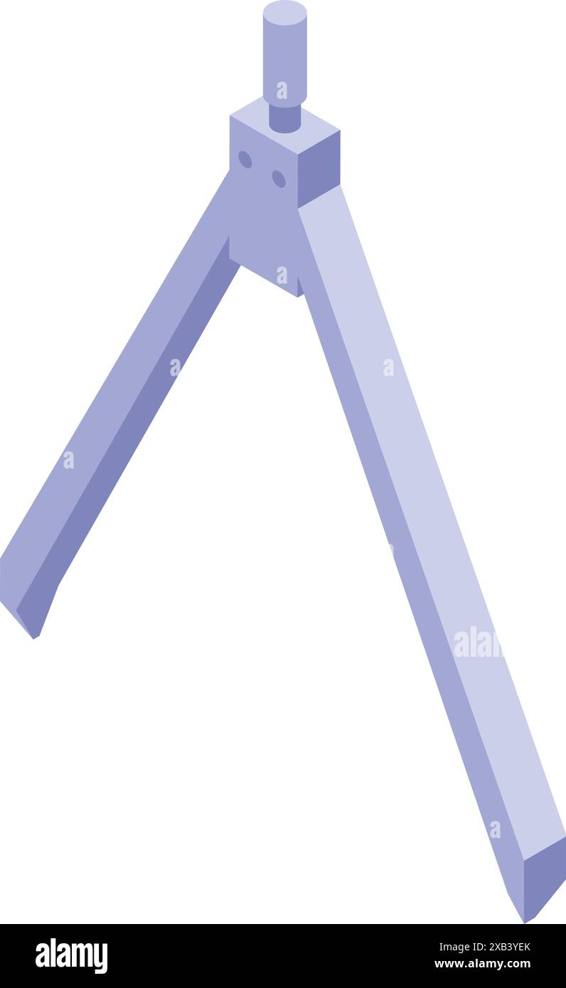 Metal drawing compass is standing with its legs apart on a white ...