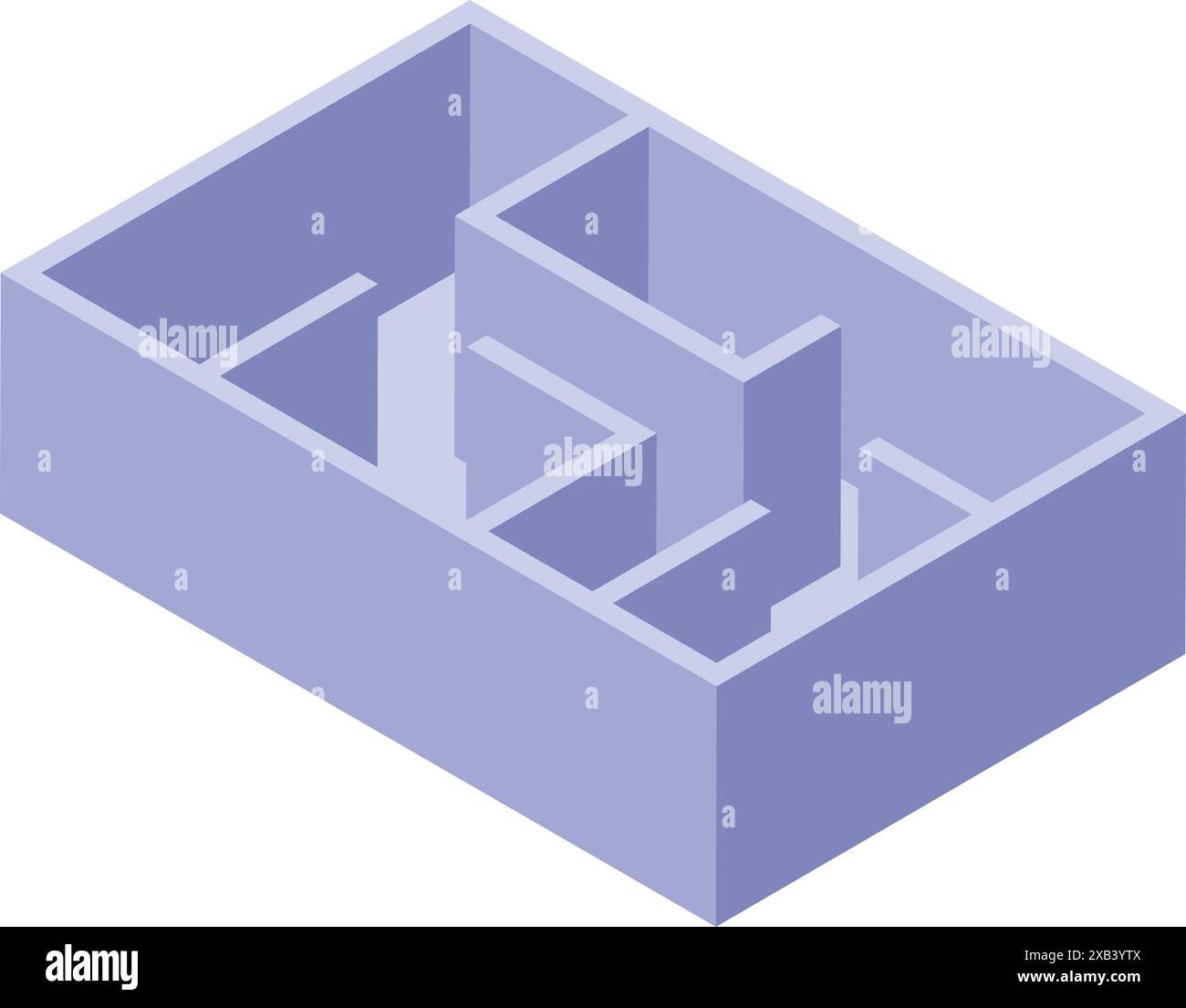 Isometric view of an empty room plan with walls representing a complex ...