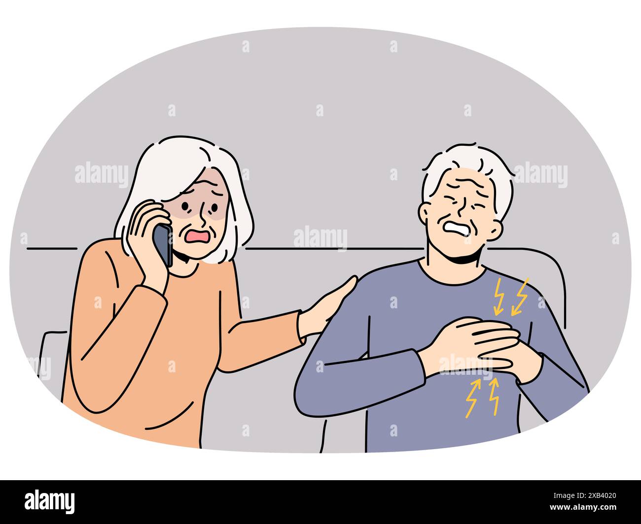 Scared old woman call ambulance worried about mature husband heaving ...