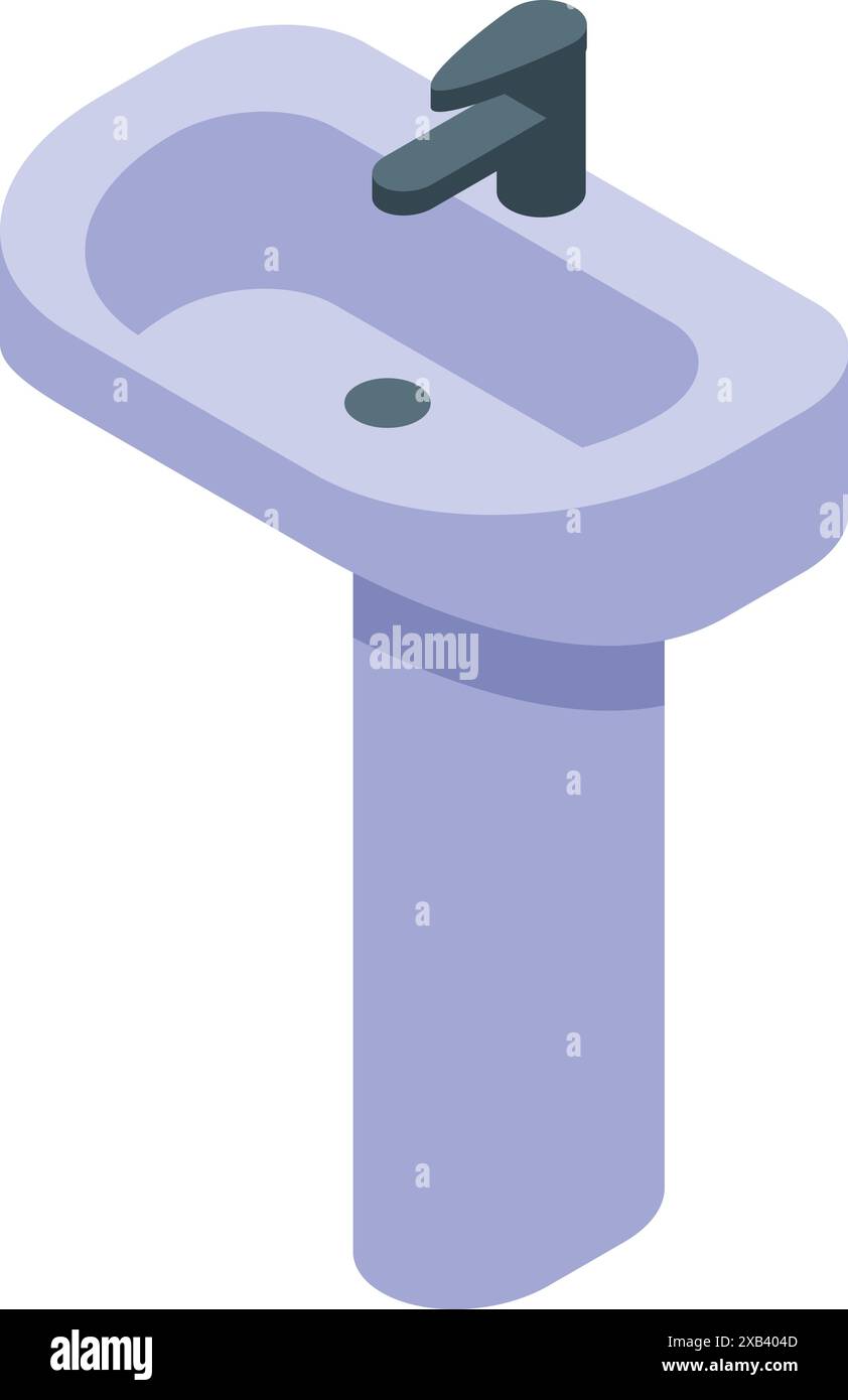 Modern bathroom sink standing on one leg with water tap isometric icon ...