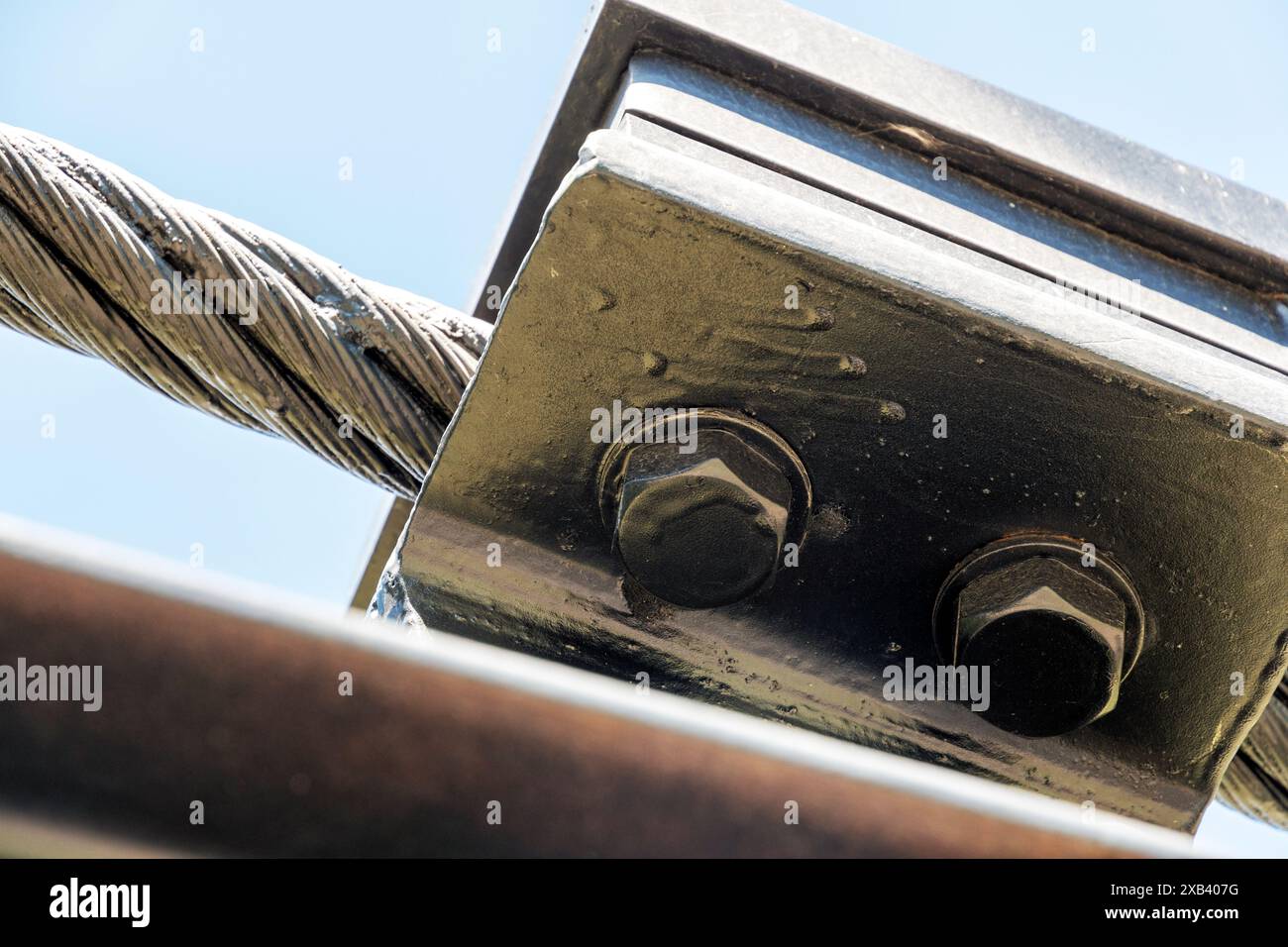 Bridge steel system of cable fasteners with bolts and screws. Bridge ...