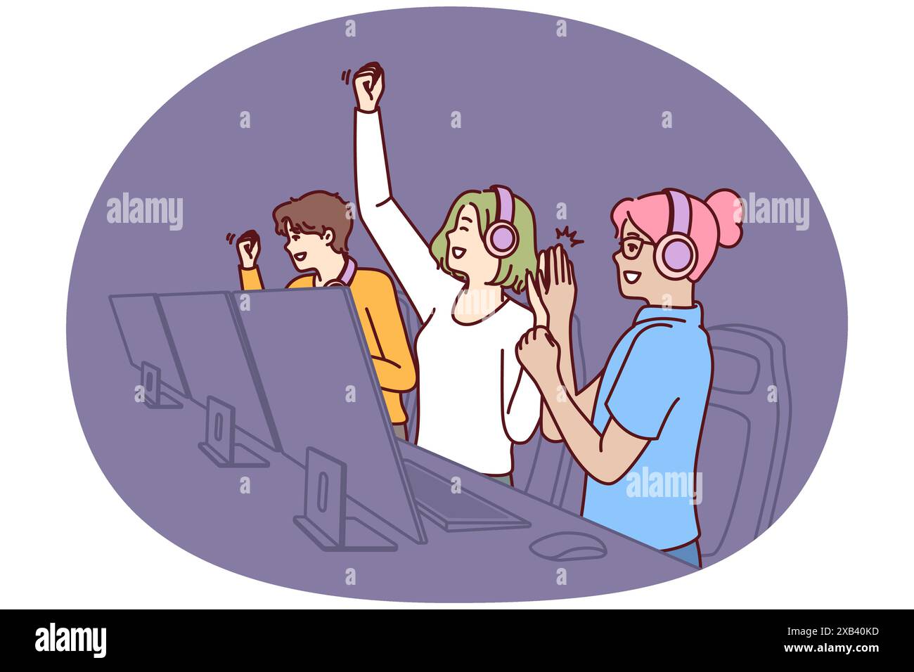 Team of delighted esports players participating in gamer competition in ...