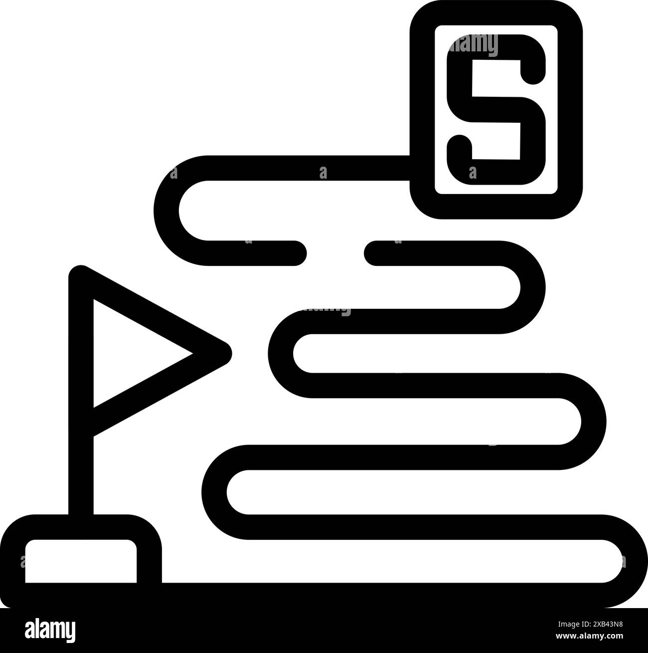 Long and winding road leading to success, marked with a flag at the ...