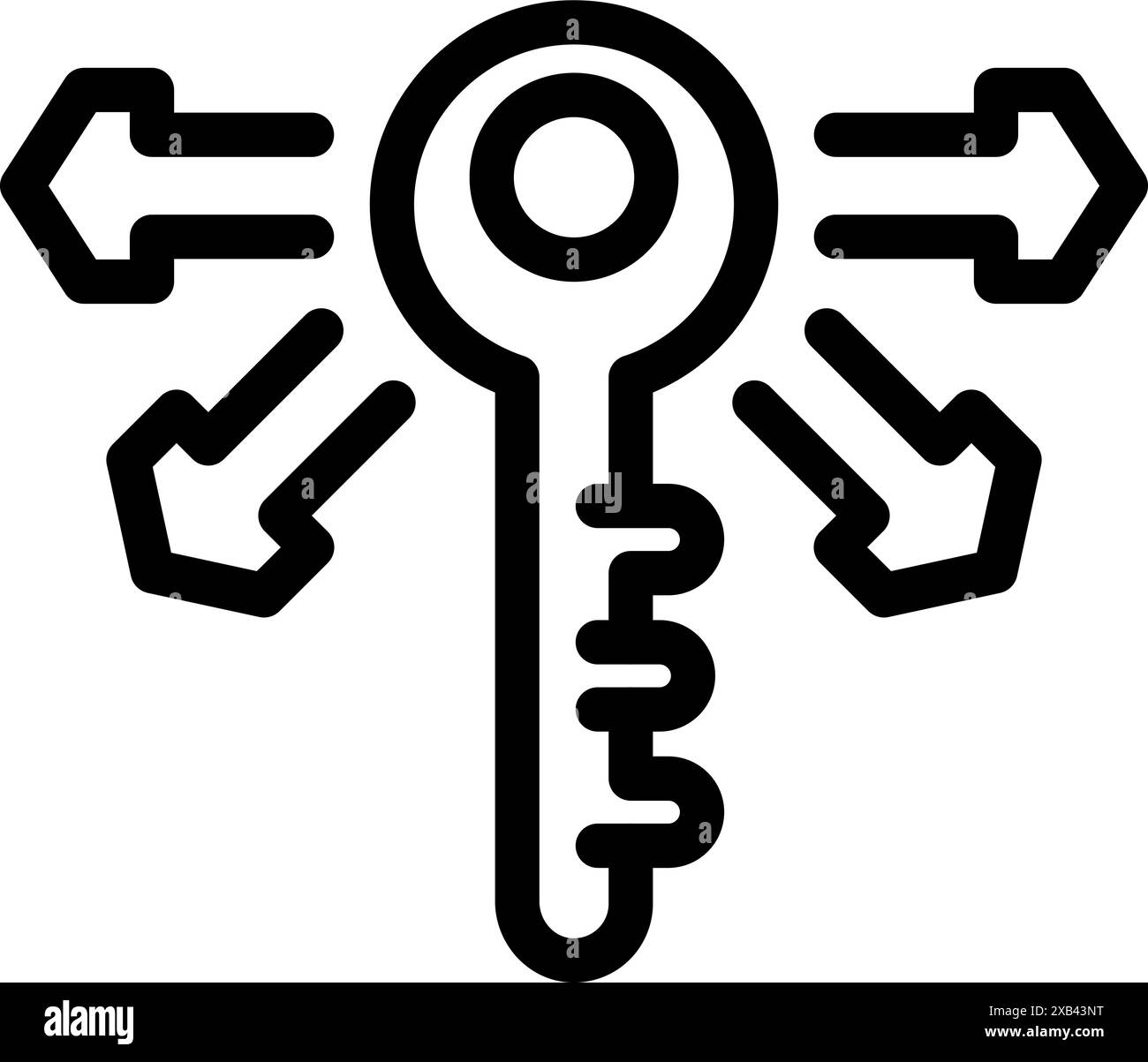 Line drawing of a key with arrows pointing to different directions ...