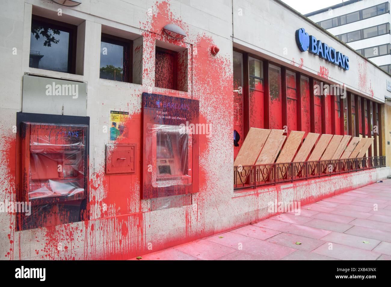 London, UK. 10th June, 2024. Barclays Bank in St John's Wood is covered ...