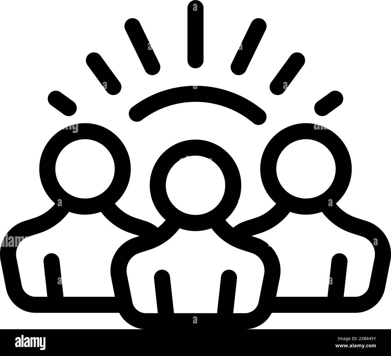 Simple icon of three business people standing together under a shining ...