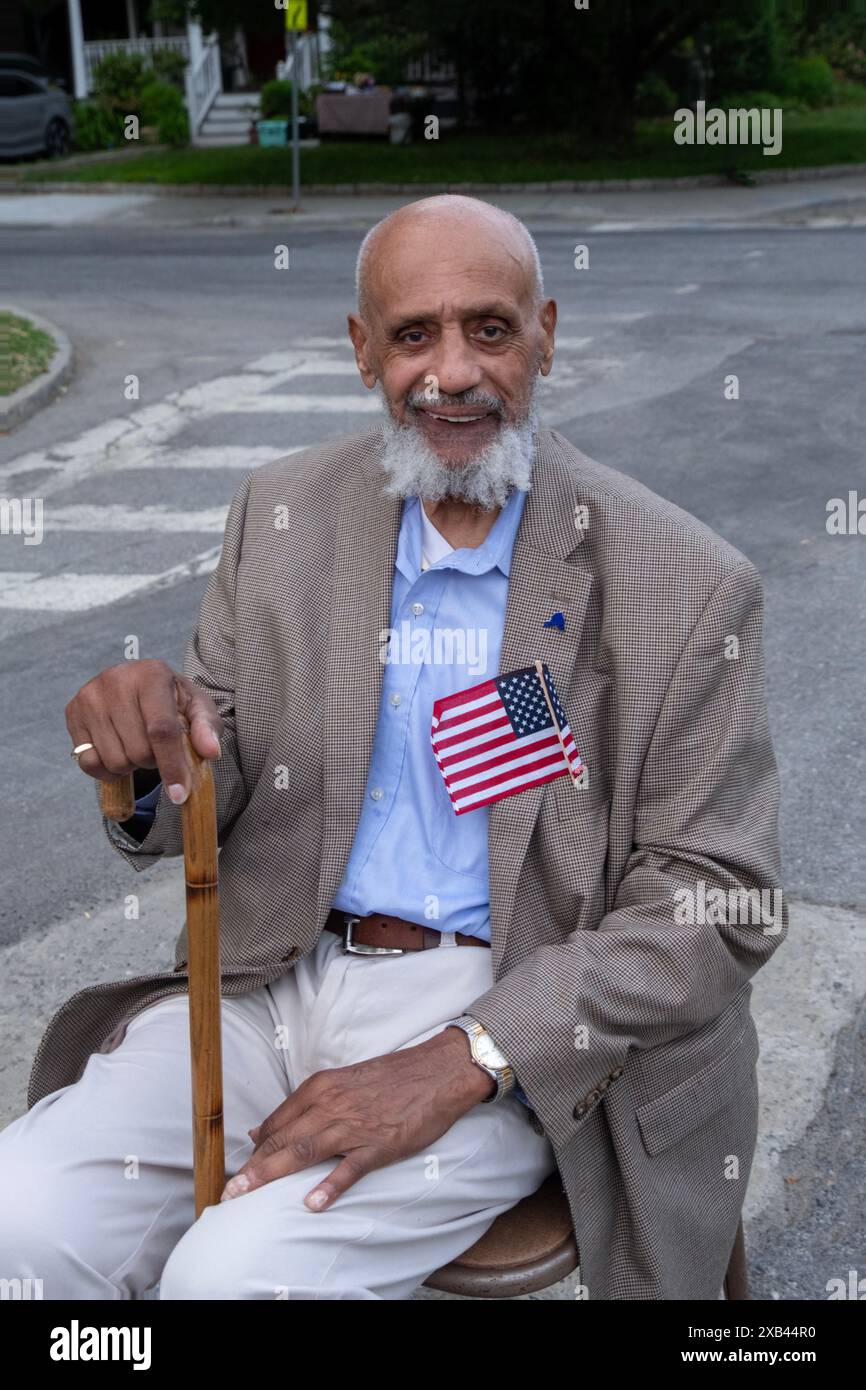 Posed portrait of a retired volunteer firefighter with 62 years of ...