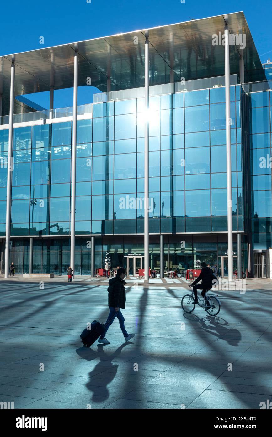 Long shadows cast in the winter sun outside The new BBC building ...