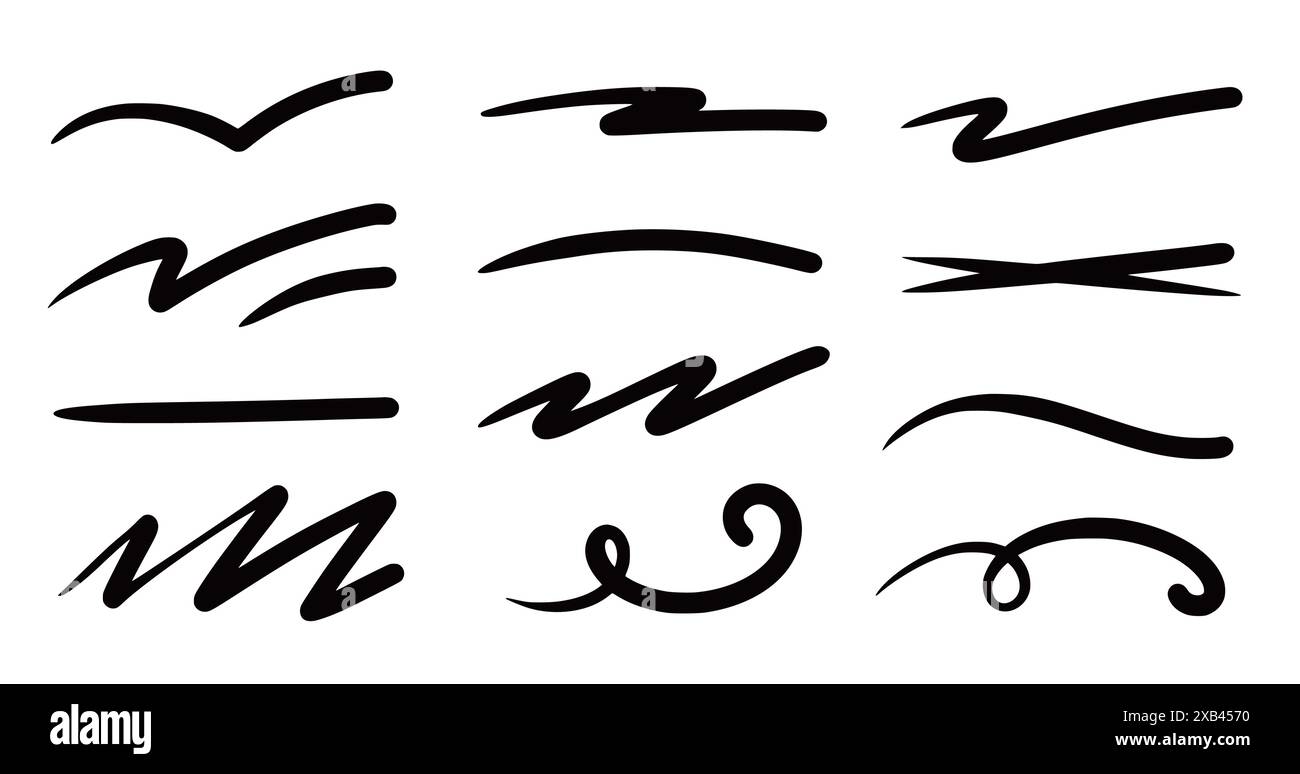 Squiggle brush scribble underline. Marker pen emphasis highlight swoosh ...