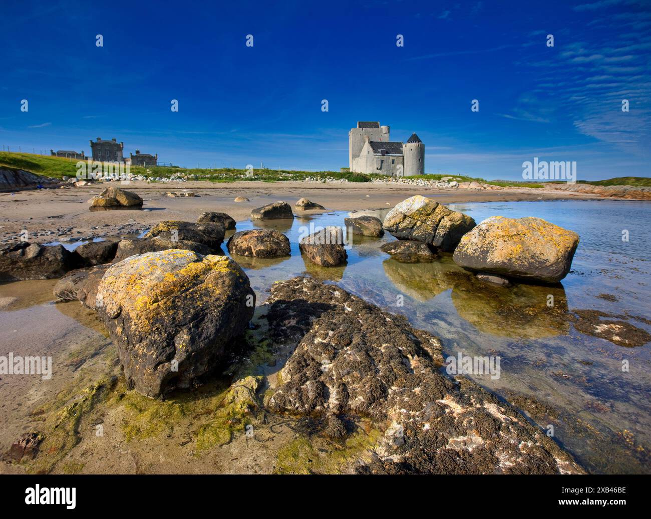 Rugged shoreline around Breachacha Castle, Isle of Coll, Argyll Stock ...