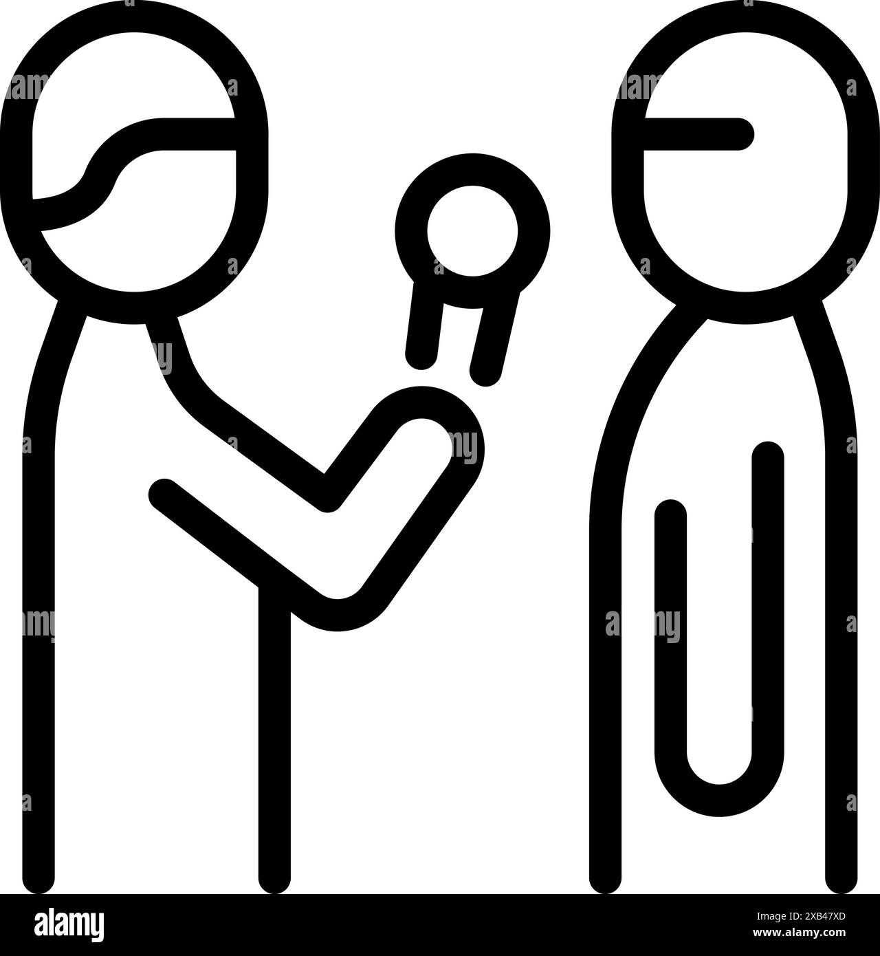 Line drawing of a journalist holding microphone interviewing a ...