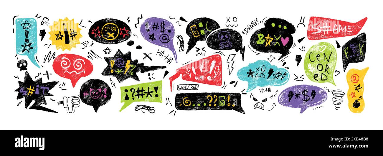 Colors chalk swear speech bubbles with curses, bad words, hate ...