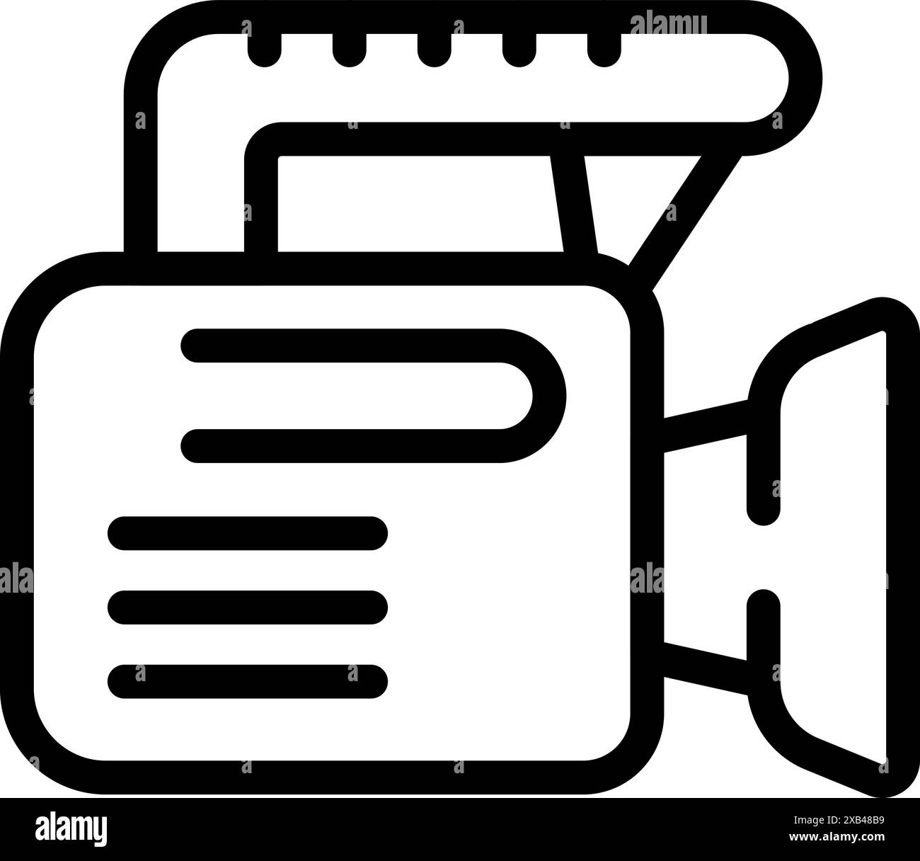 Simple black and white icon of a professional video camera recording ...