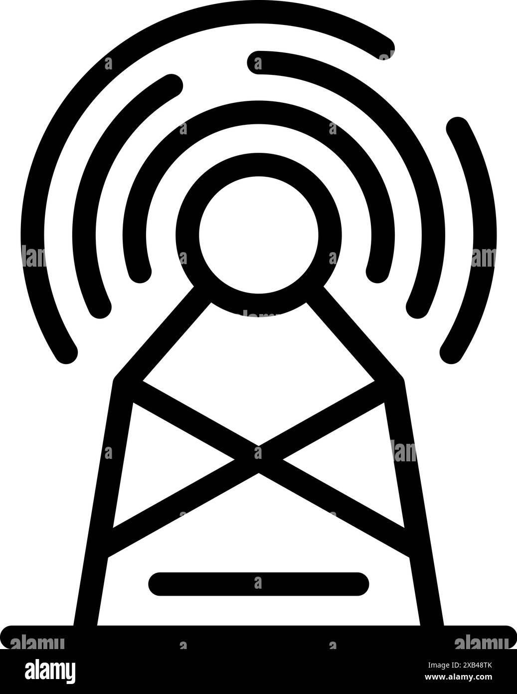 Simple, bold line icon of a radio tower transmitting signals with waves ...