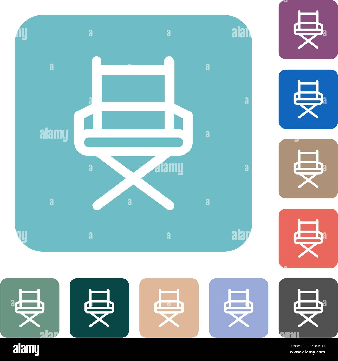 Director chair outline white flat icons on color rounded square backgrounds Stock Vector Image ...