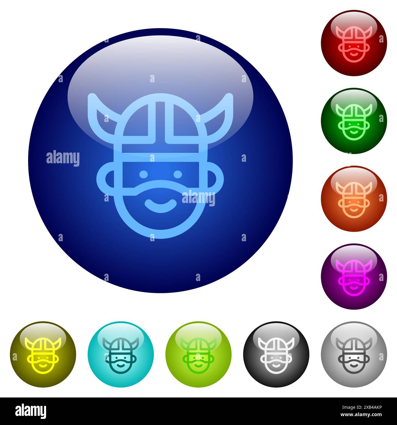Viking avatar outline icons on round glass buttons in multiple colors ...