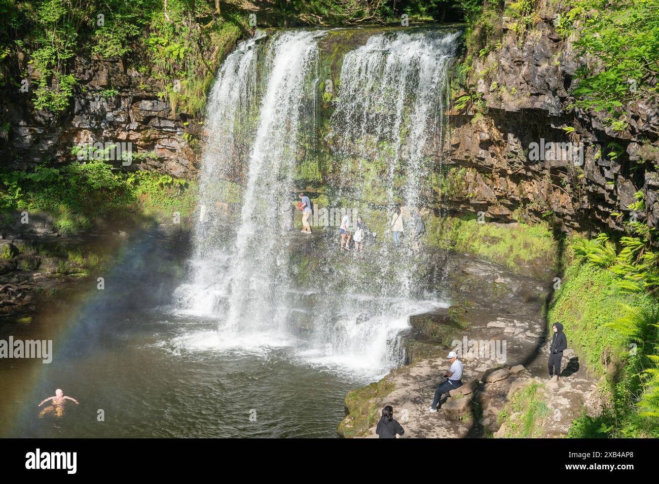 Wild swimming, Sgwd yr Eira waterfall, Afon Hepste, Waterfall Country ...