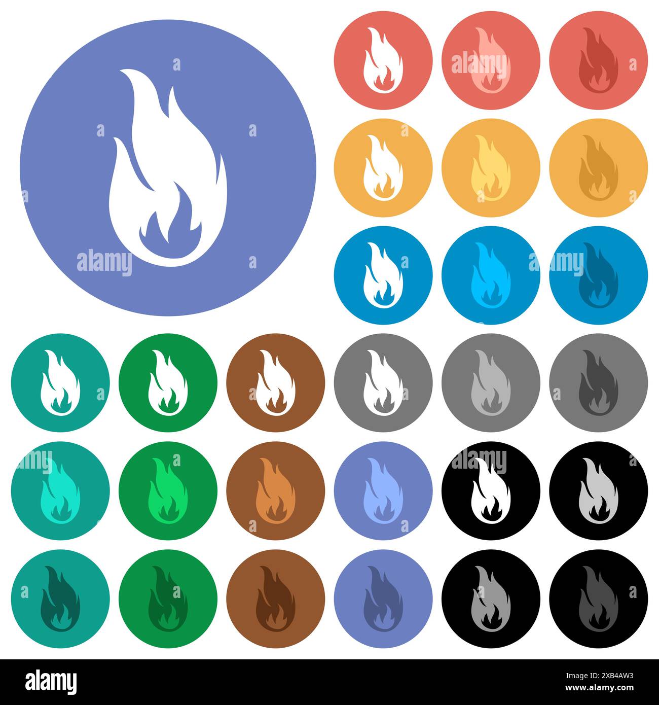 Fire flame multi colored flat icons on round backgrounds. Included ...