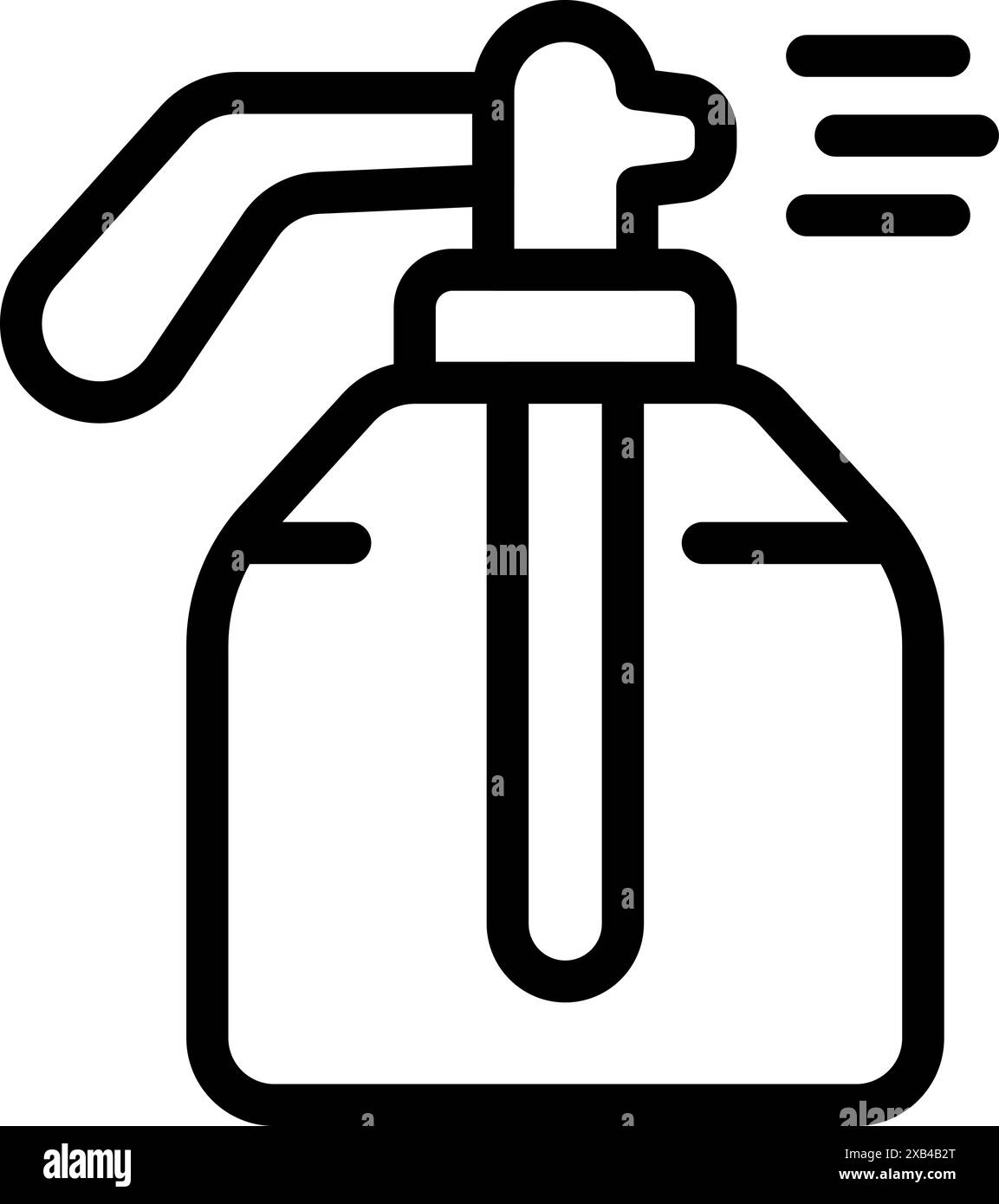 Simple black outline icon of a spray bottle spraying liquid, isolated ...