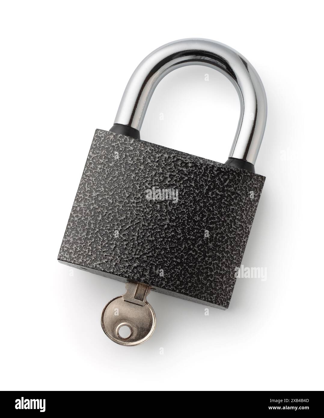 Top view of steel padlock with inserted key isolated on white Stock ...