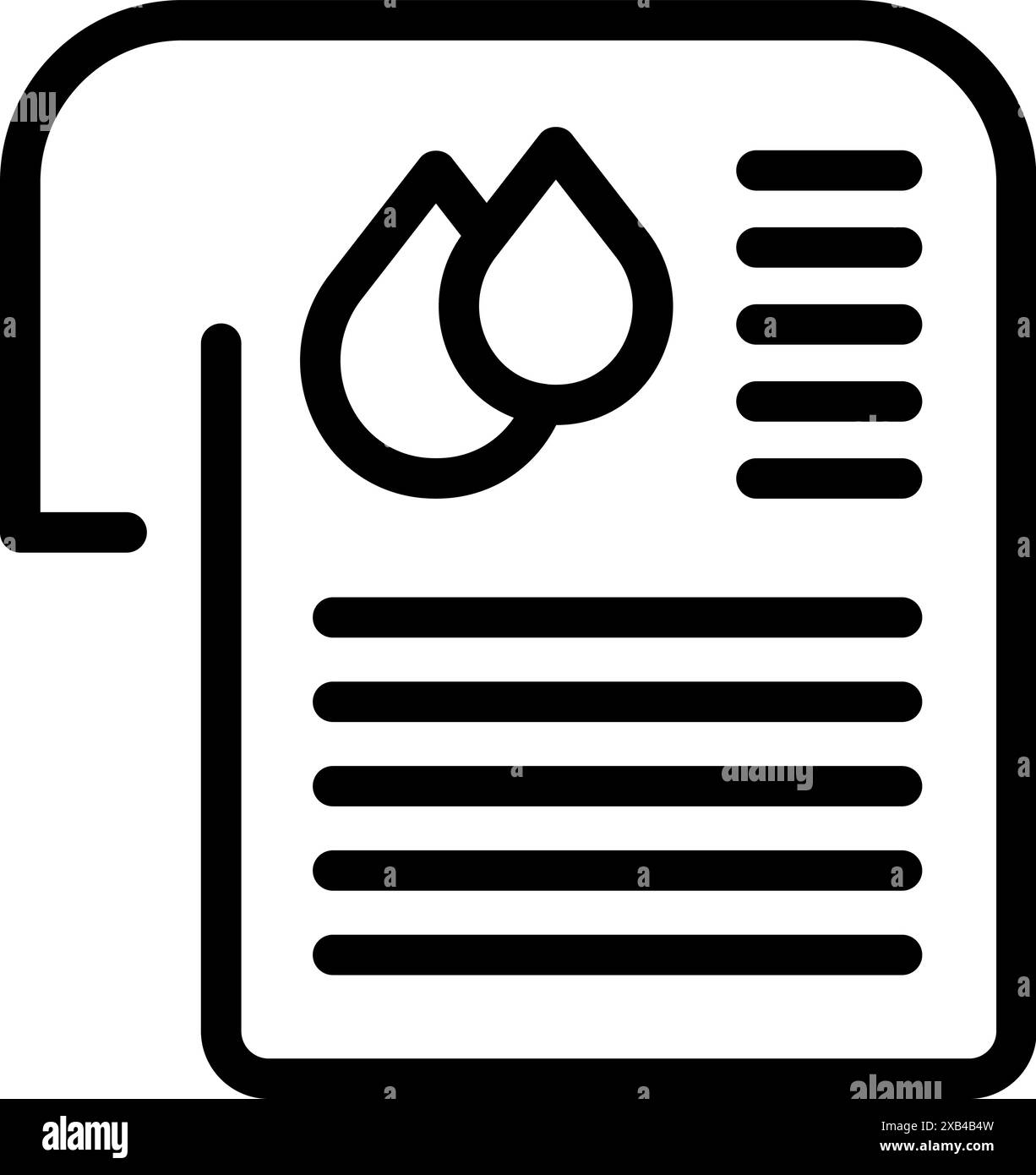 Simple black outline icon of a sheet of paper with ink drops, possibly ...