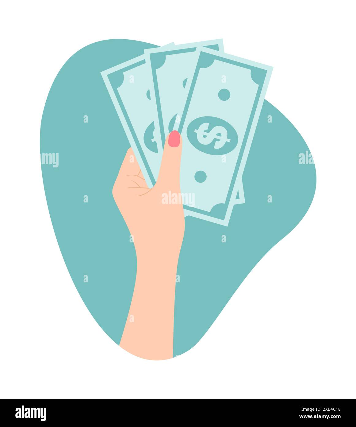 Female hand holding paper dollar bills. Vector clipart in flat style ...