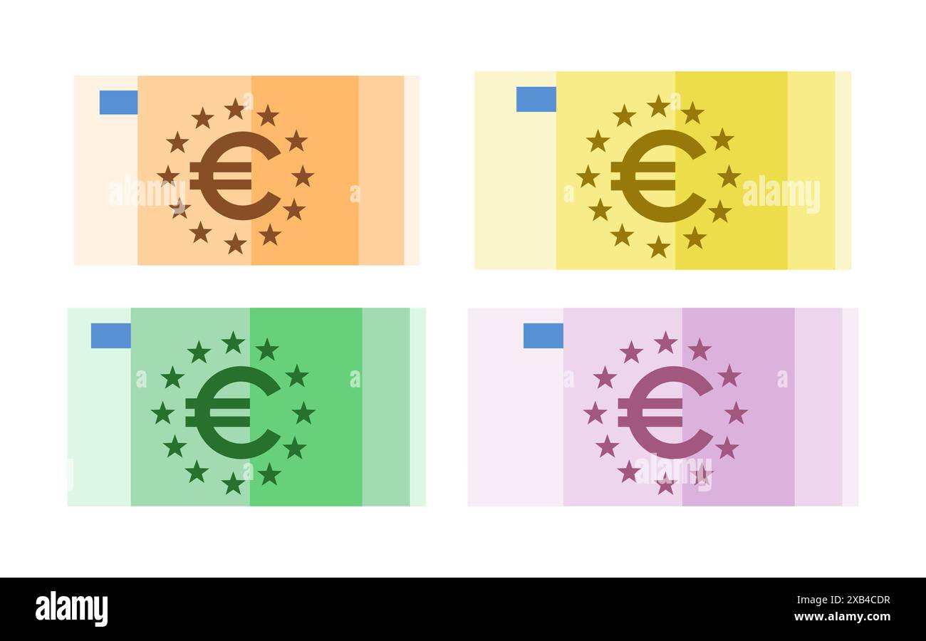 A set of euro banknotes of different denominations, isolated on a white ...
