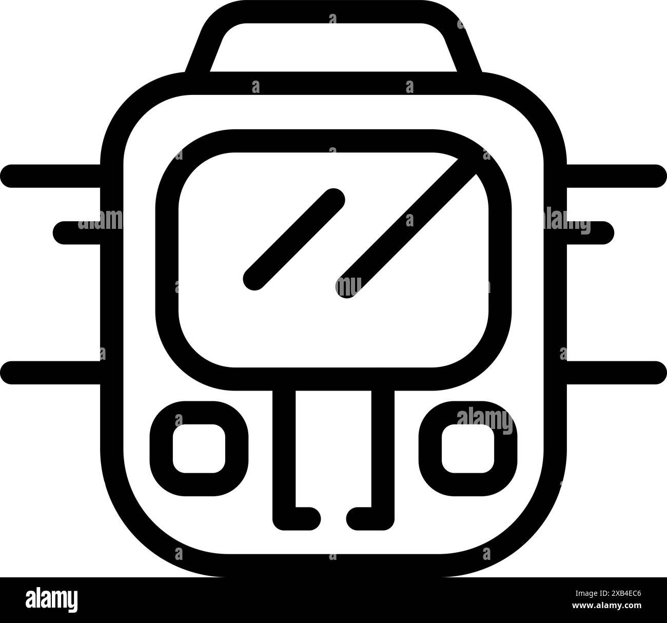 Simple black and white line art icon of a subway train moving on its ...